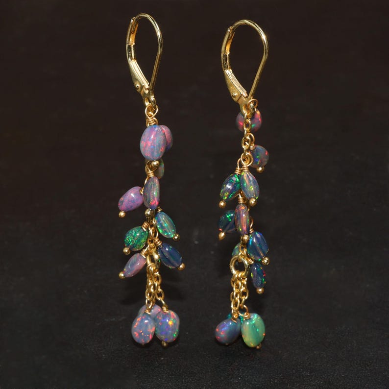 Fire Black Natural Opal Dangle Earrings for Women, AAA Ethiopian Opal ...