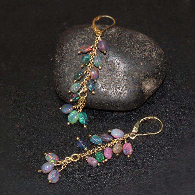 Fire Black Natural Opal Dangle Earrings for Women, AAA Ethiopian Opal ...