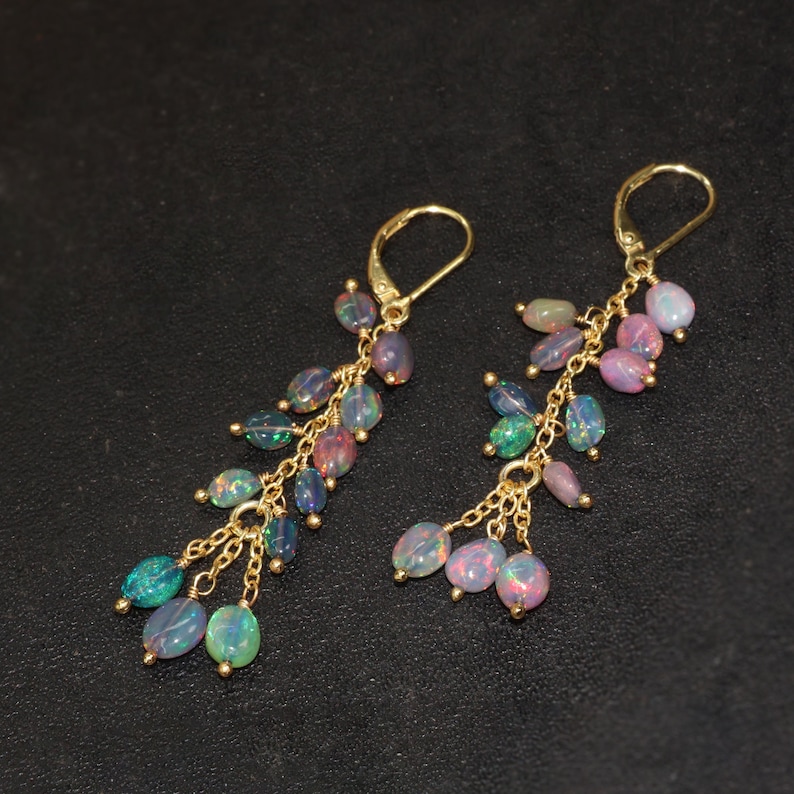 Fire Black Natural Opal Dangle Earrings for Women, AAA Ethiopian Opal ...