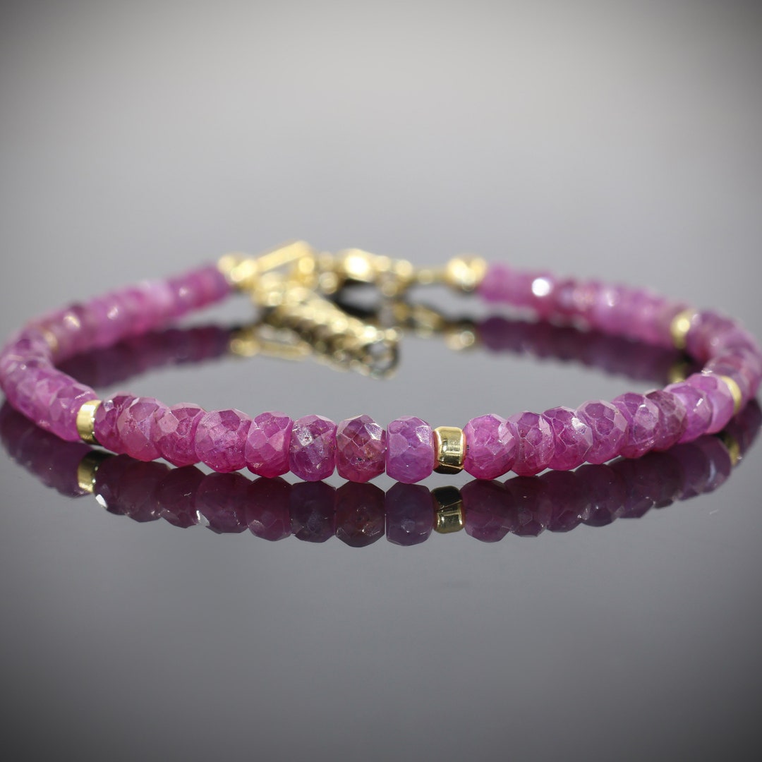 Natural Ruby Gemstone Beaded Bracelet for Women, Minimalist Bracelet ...