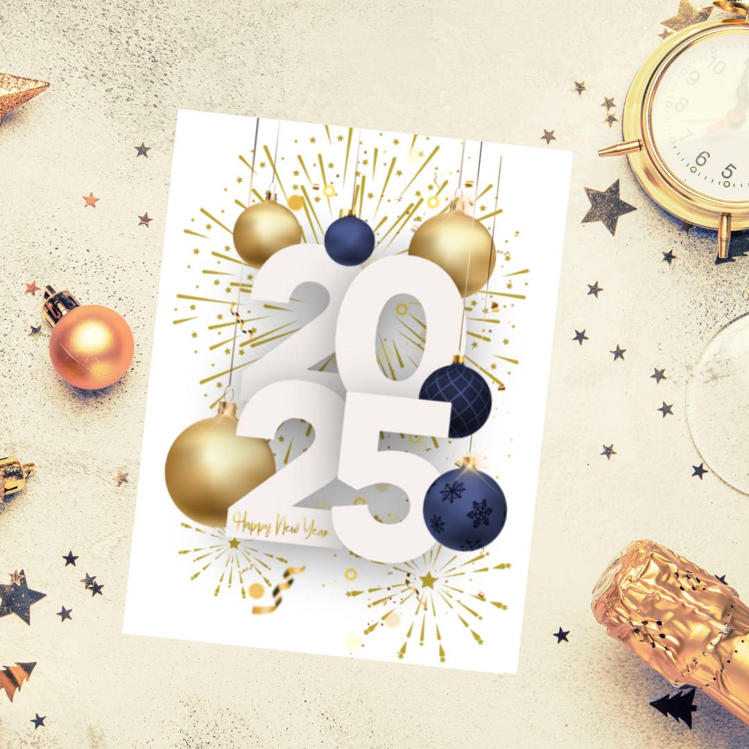 10 Card Set- New Years Card, Happy New Year 2025 Card, Happy New Year ...