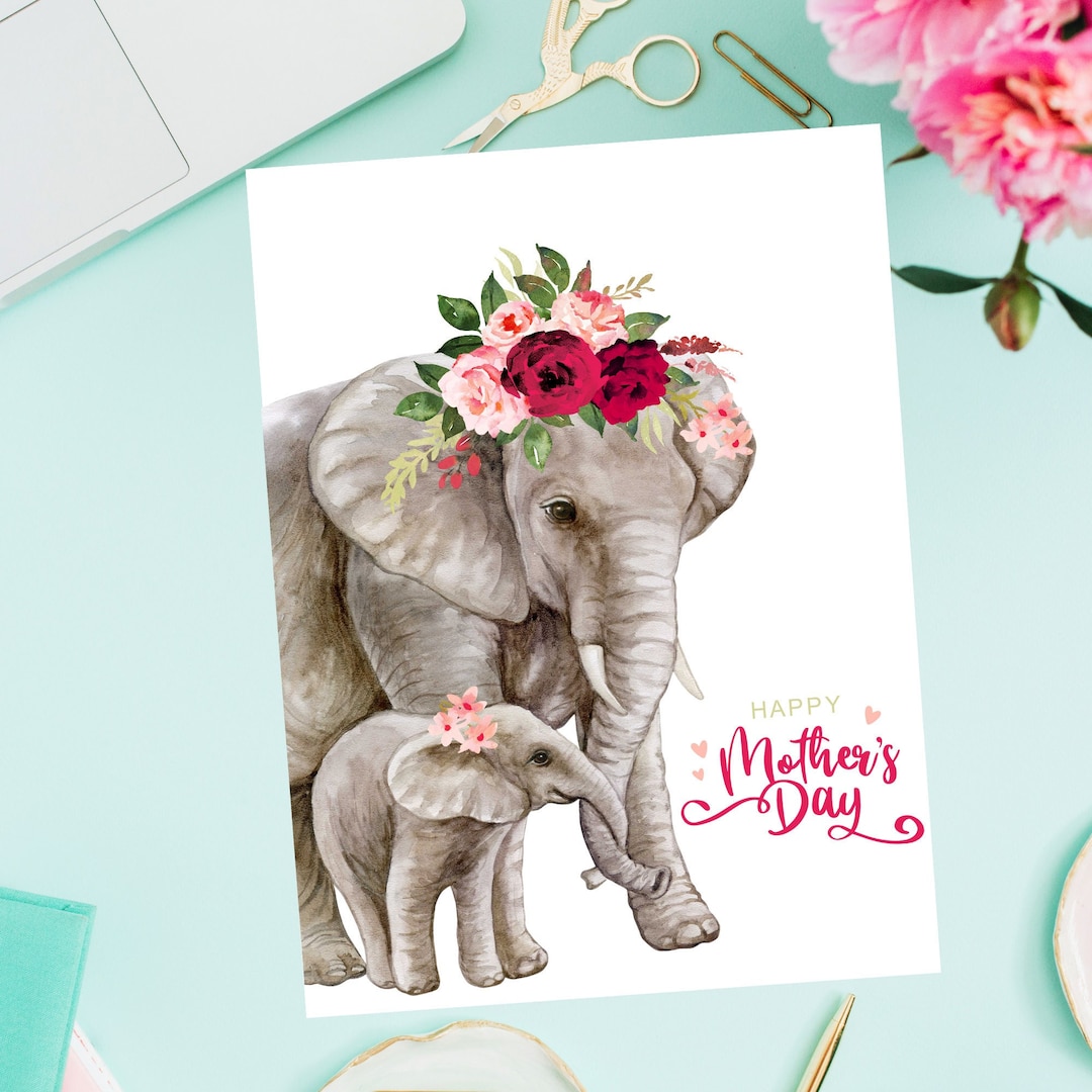 Mothers Day Card, Mommy and Me, Elephant Card, Card for Mom, Mothers ...