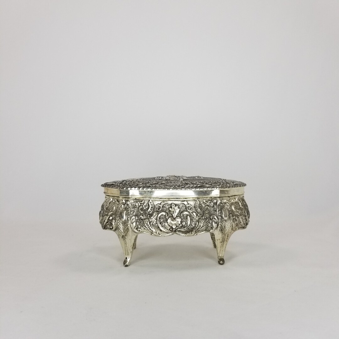 Vintage Japanese Silverplate Ornate Jewelry Box, Silverplate Ornate ...