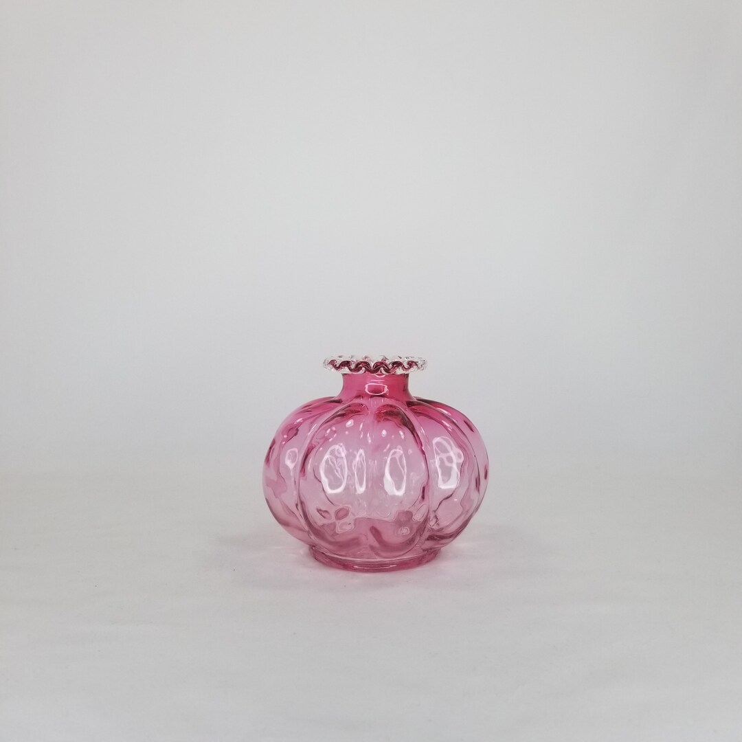 Vintage Fenton Cranberry Ruby Overlay Diamond Optic Melon Perfume ...