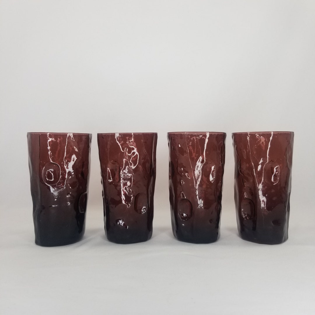 Vintage Set of 4 Decatur Texglass Pinched Thumbprint Brown Amethyst ...