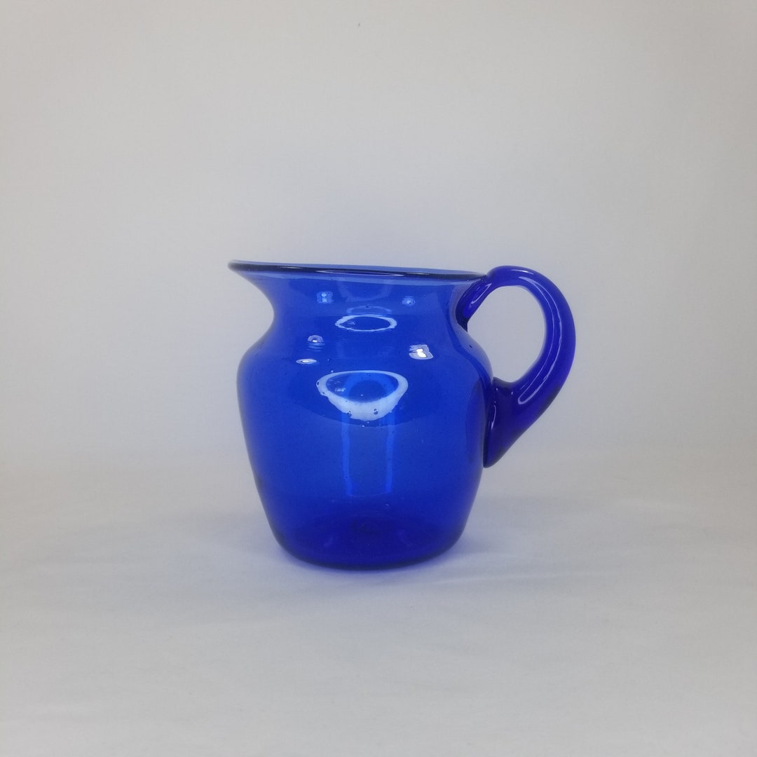 Contemporary Handblown Cobalt Blue Water Pitcher, Handblown Cobalt Blue ...