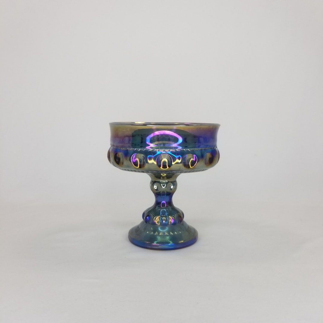 Vintage Indiana Glass Company King's Crown Blue Carnival Glass Compote ...