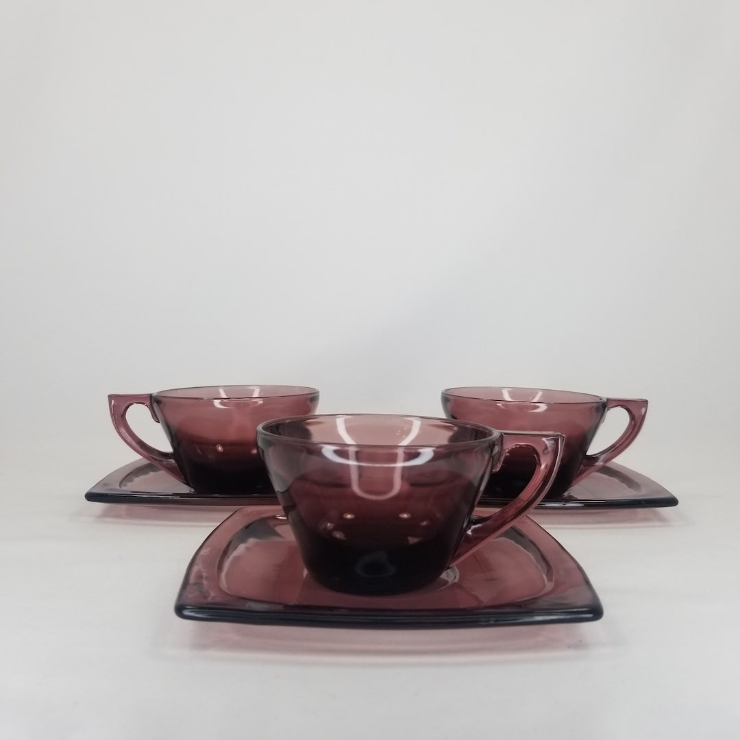 Vintage Set of 3 Hazel Atlas Moroccan Amethyst Cup and Saucer Sets ...