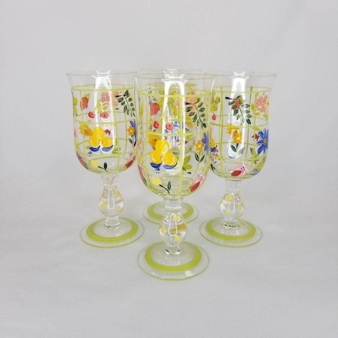 Vintage Set of 4 Tracy Porter Style Hand Painted Water Goblets, Tracy ...