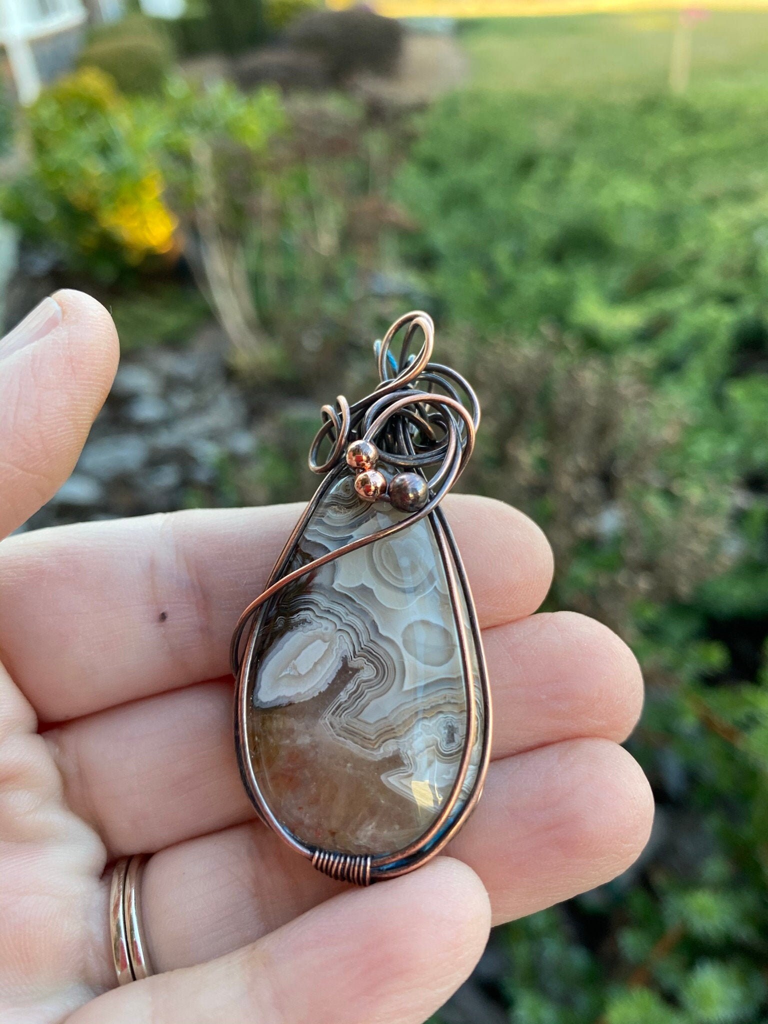 Gray and Beige Crazy Lace Agate, Wire Wrapped Teardrop Pendant - Etsy