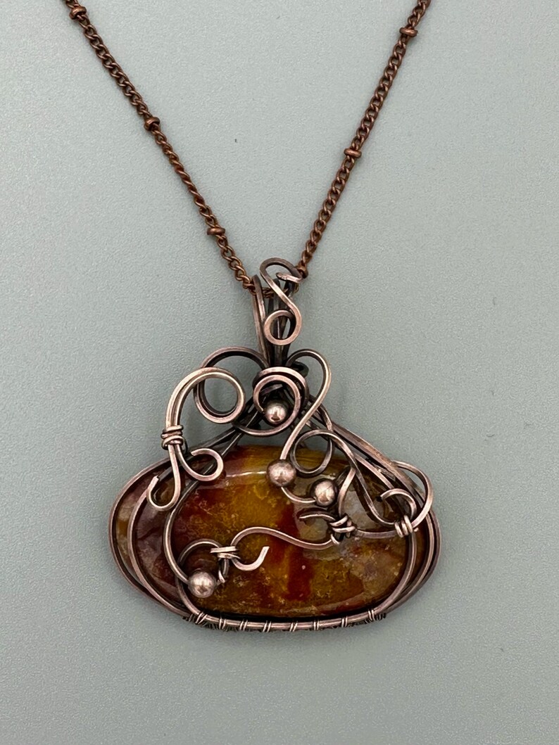 Autumn Colored Oval Swirly Handmade Wire Wrapped Pendant - Etsy