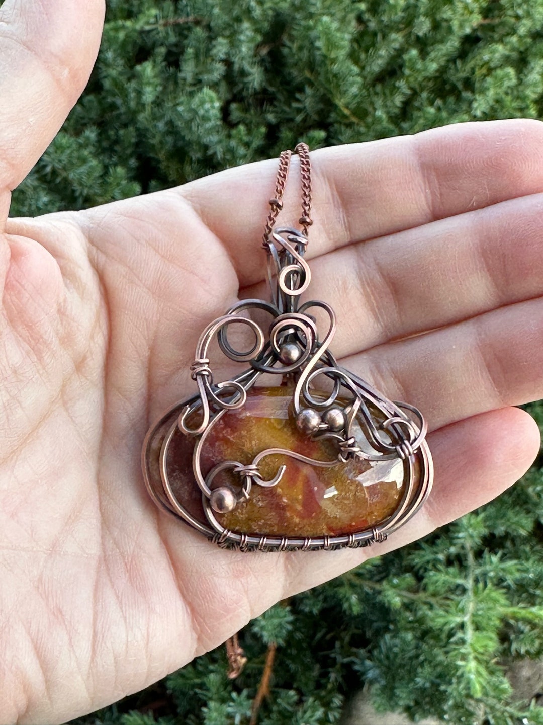 Autumn Colored Oval Swirly Handmade Wire Wrapped Pendant - Etsy