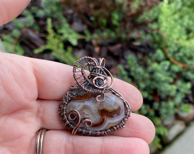 Earthy Mexican Oval Crazy Lace Agate Wire Wrapped and Woven - Etsy