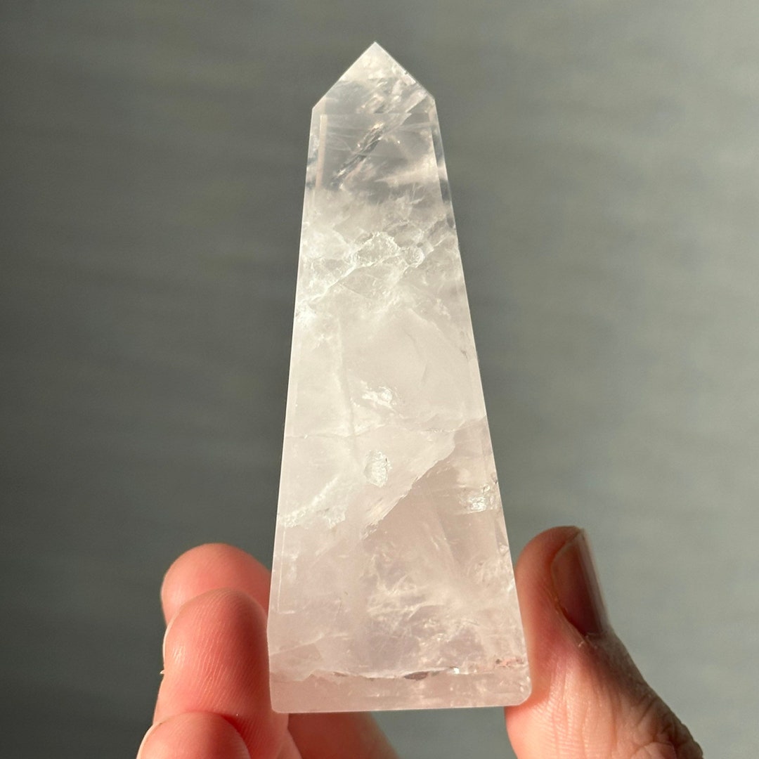 Soft Pink Milky Girasol Obelisk | Quartz Crystal Point | Light Color ...