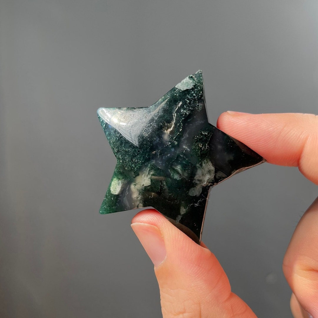 Moss Agate Crystal Star | Mocha Stone | Hand Carved Gemstone | Green ...