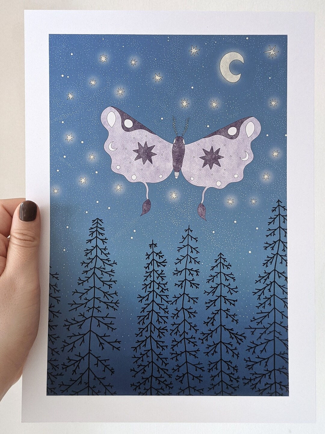 Moonlight Moth A4 Print | Witchy Witch Art Aesthetic Halloween Night ...