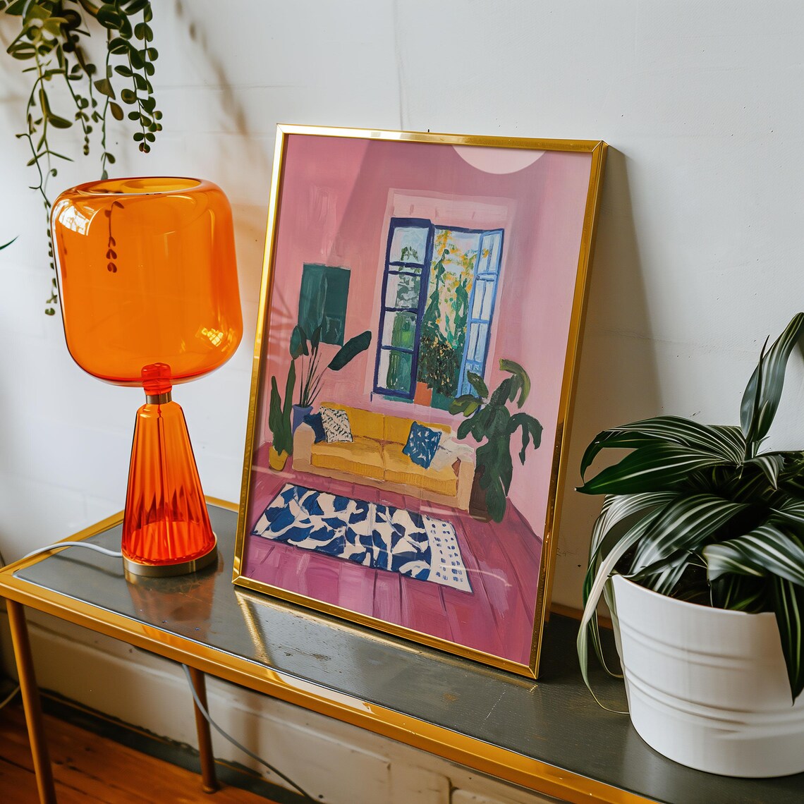 Maximalist Colorful Living Room Poster, Fauvism Home Decor, Pink ...