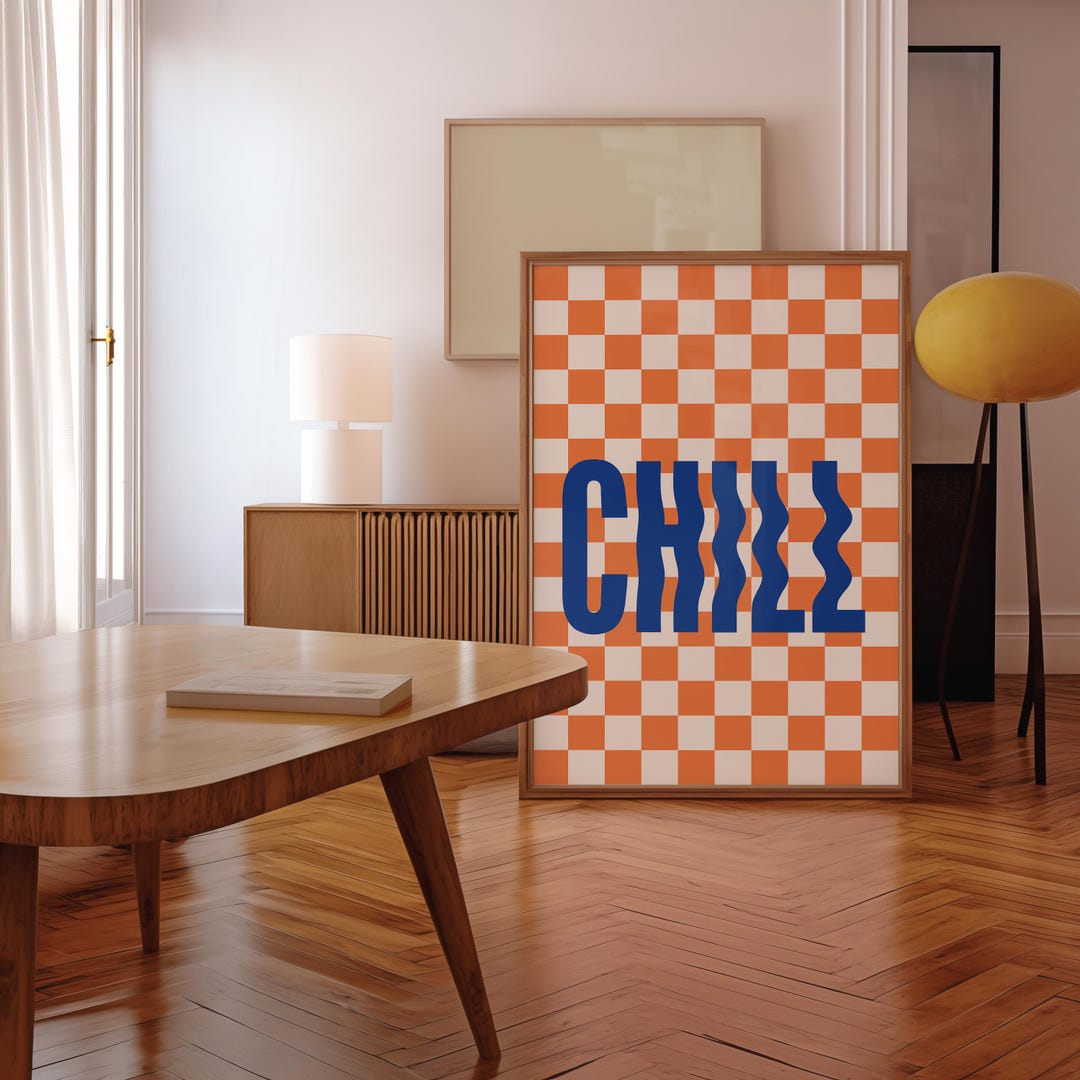 Checkered Chill Poster: Navy Blue Typography Art Print - Etsy