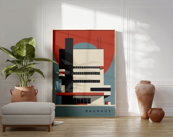Bauhaus Print, Blue Red Wall Art, Graphic Design Exhibition Poster, Mid ...
