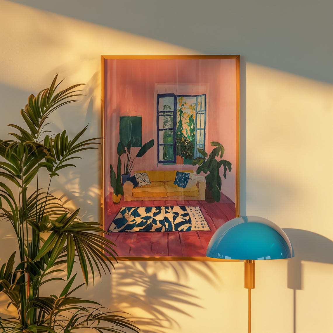 Maximalist Colorful Living Room Poster, Fauvism Home Decor, Pink ...