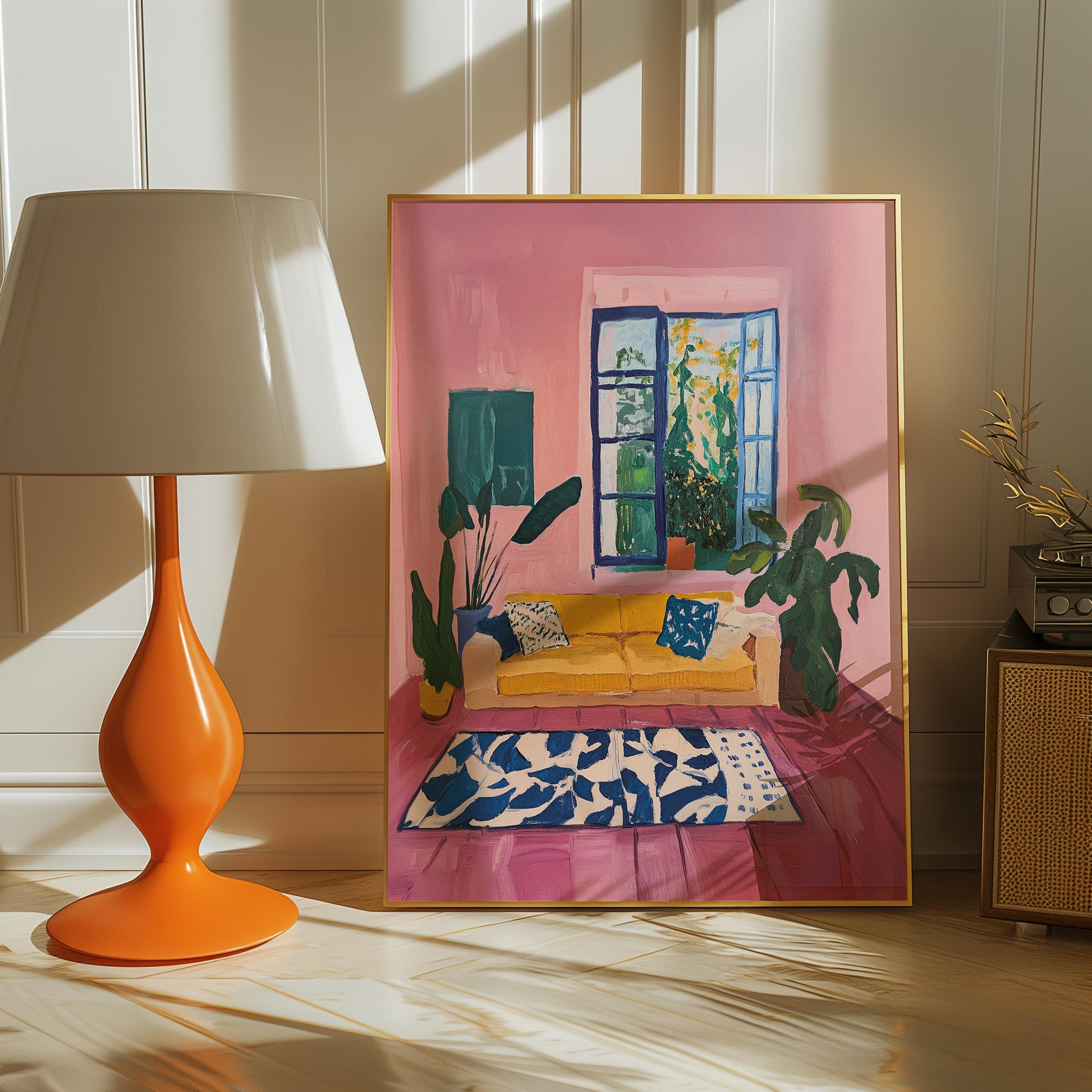Maximalist Colorful Living Room Poster, Fauvism Home Decor, Pink ...