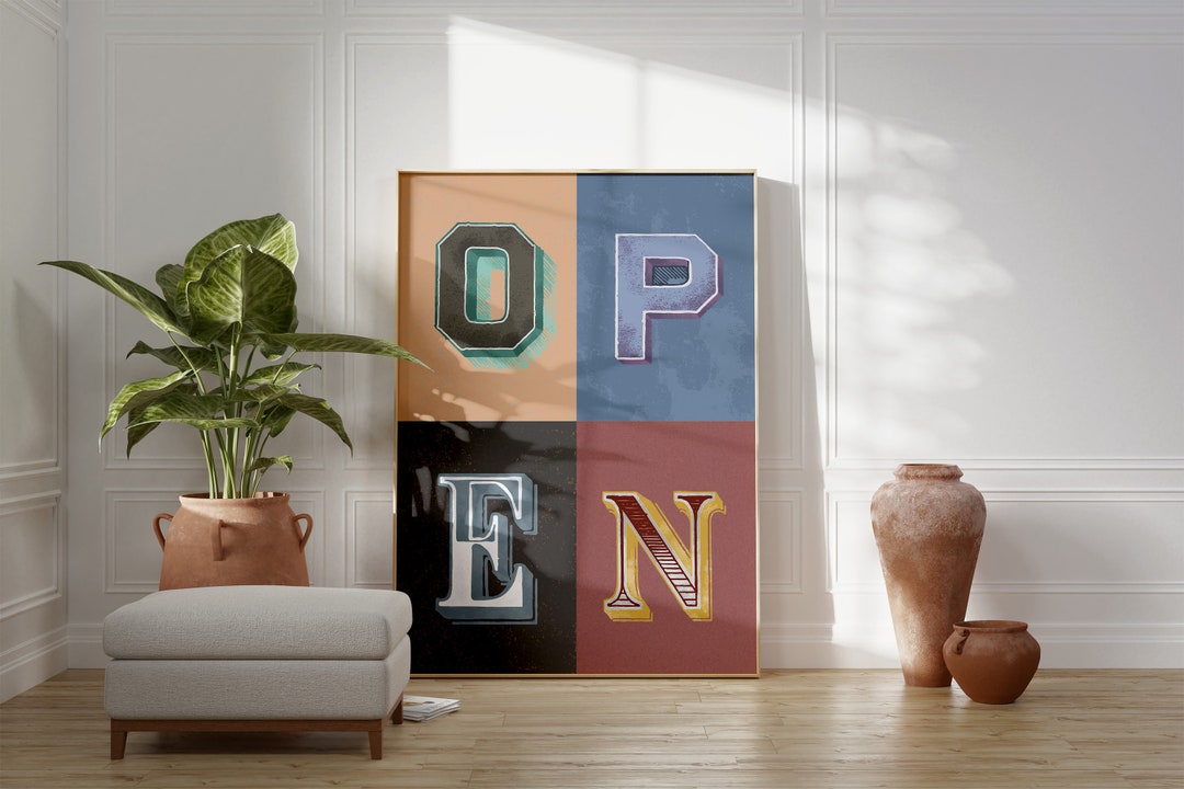 Vintage Open Typography Poster, Maximalist Eclectic Home Decor, 70's ...