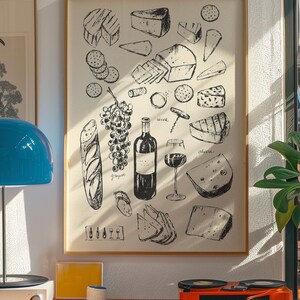 Wine and Cheese Poster: Hand Drawn French Charcuterie Print - Etsy