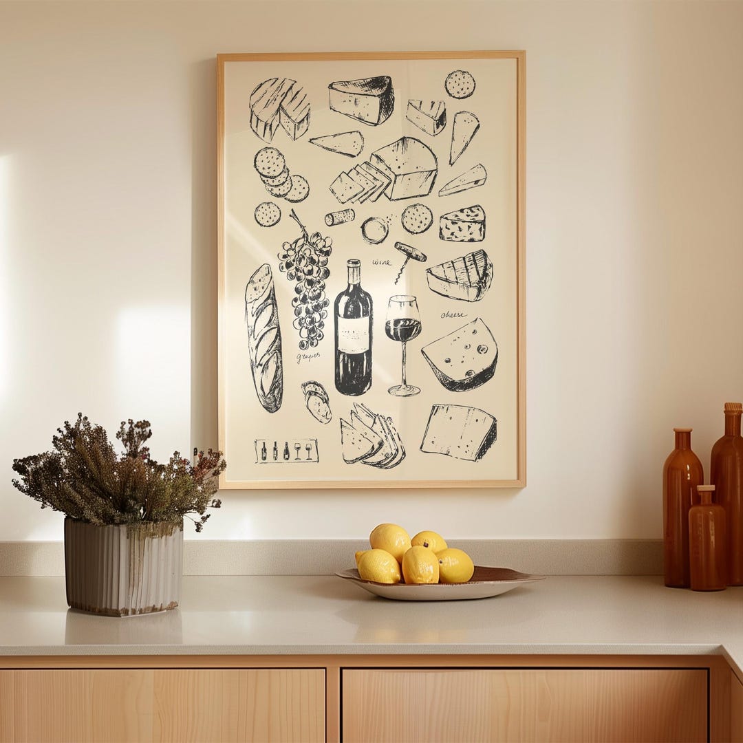 Wine and Cheese Poster: Hand Drawn French Charcuterie Print - Etsy