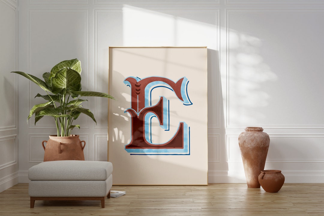 Vintage Initial Print, Single Letter Alphabet Poster, E Poster ...