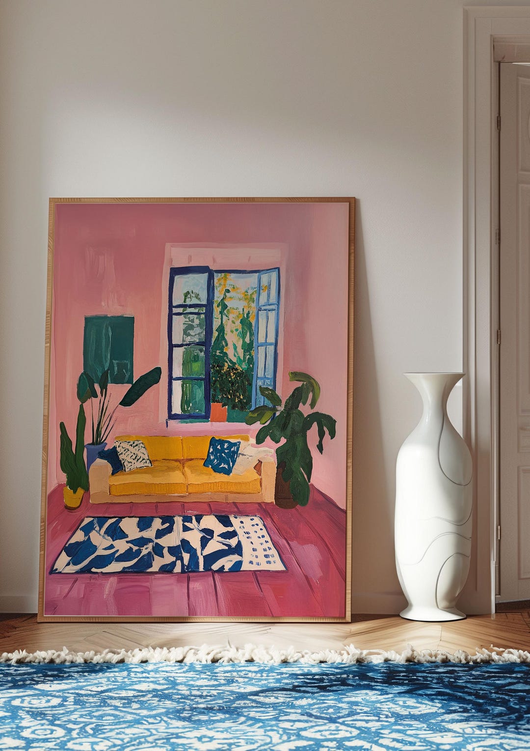 Maximalist Colorful Living Room Poster, Fauvism Home Decor, Pink ...