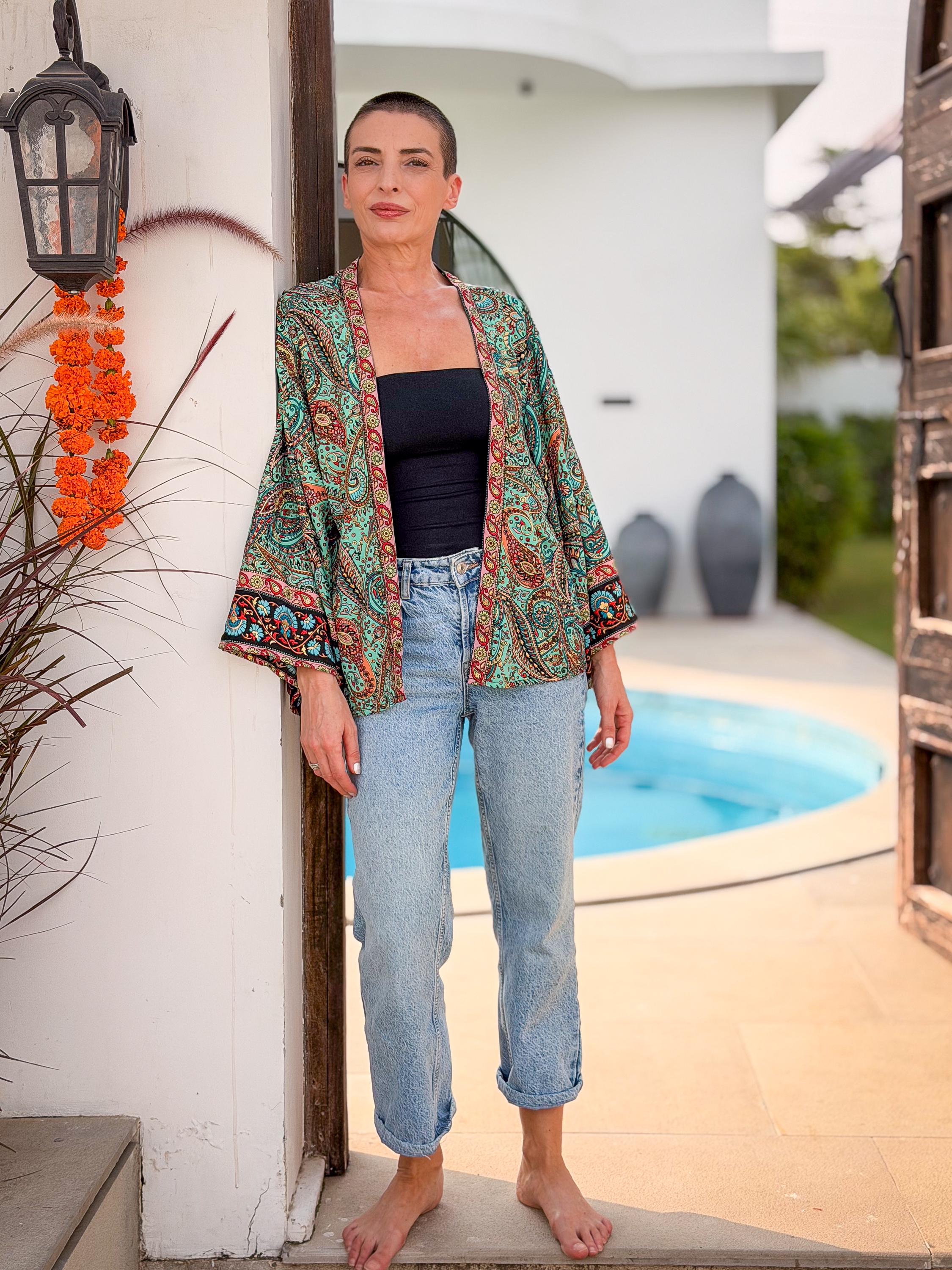 New I Vintage Silk Kimono Jacket – Short Open Jacket Women – Boho Chic ...