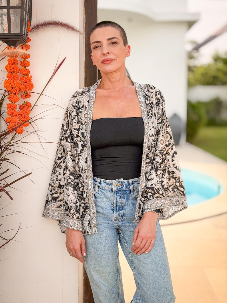 New ! Vintage Silk Kimono Jacket – Short Open Jacket Women – Boho Chic ...