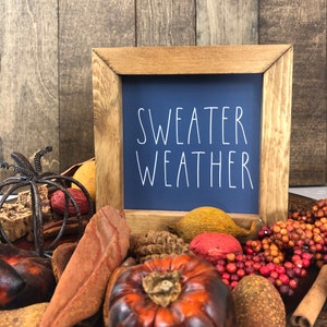 Wood Sweater Weather Sign, Blue Fall Decor, Small Wood Sign, Rustic ...