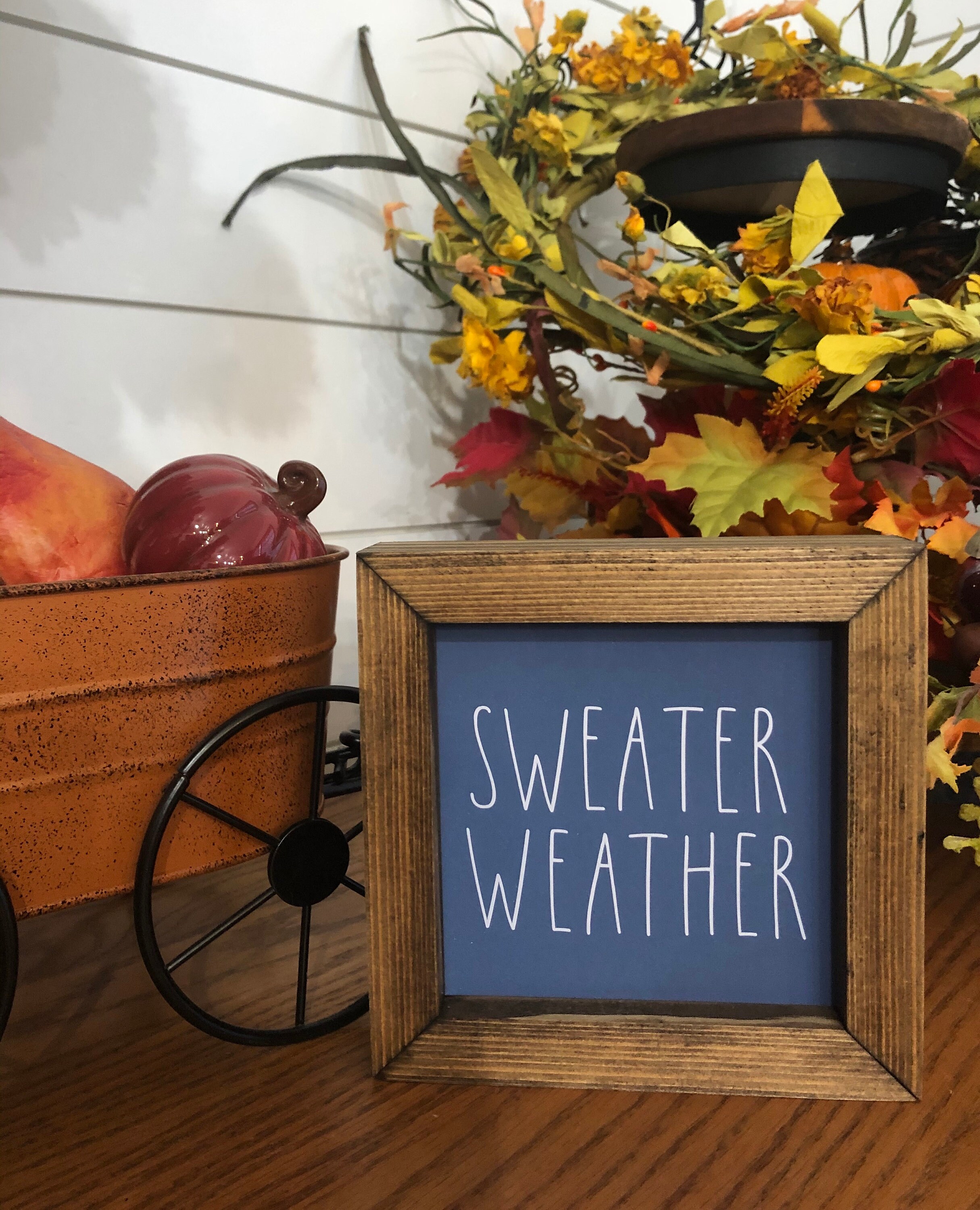 Wood Sweater Weather Sign Blue Fall Decor Small Wood Sign | Etsy