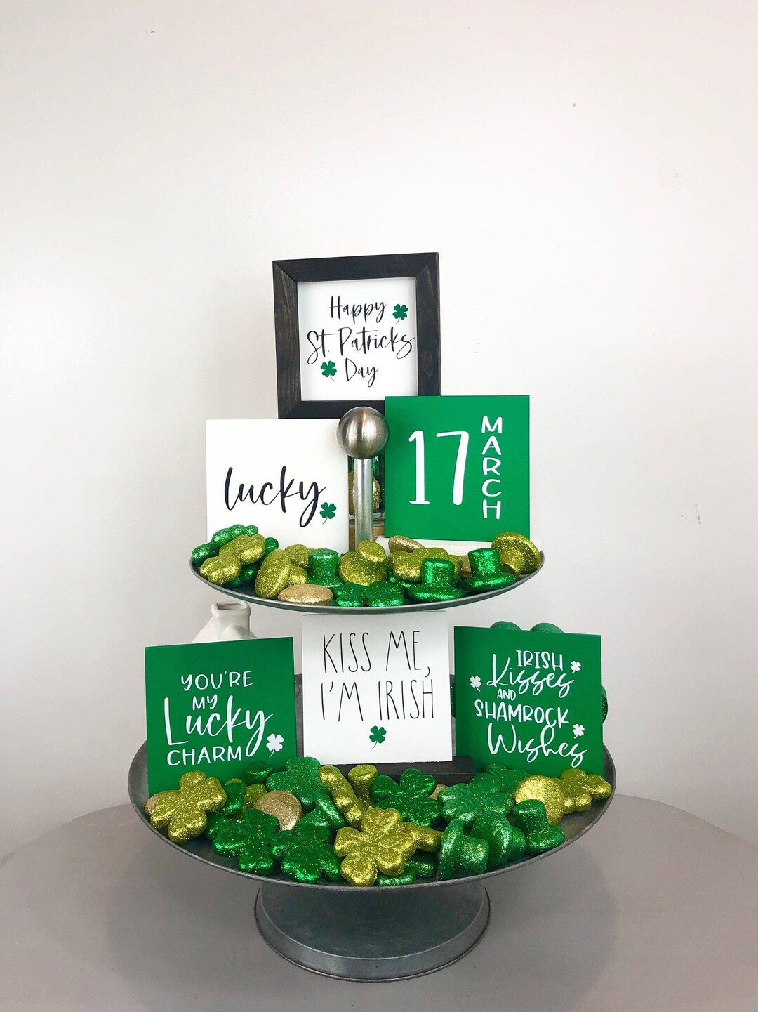 St. Patrick Day Signs, Small Wood Tray Signs, Shamrock Decor, Green and ...