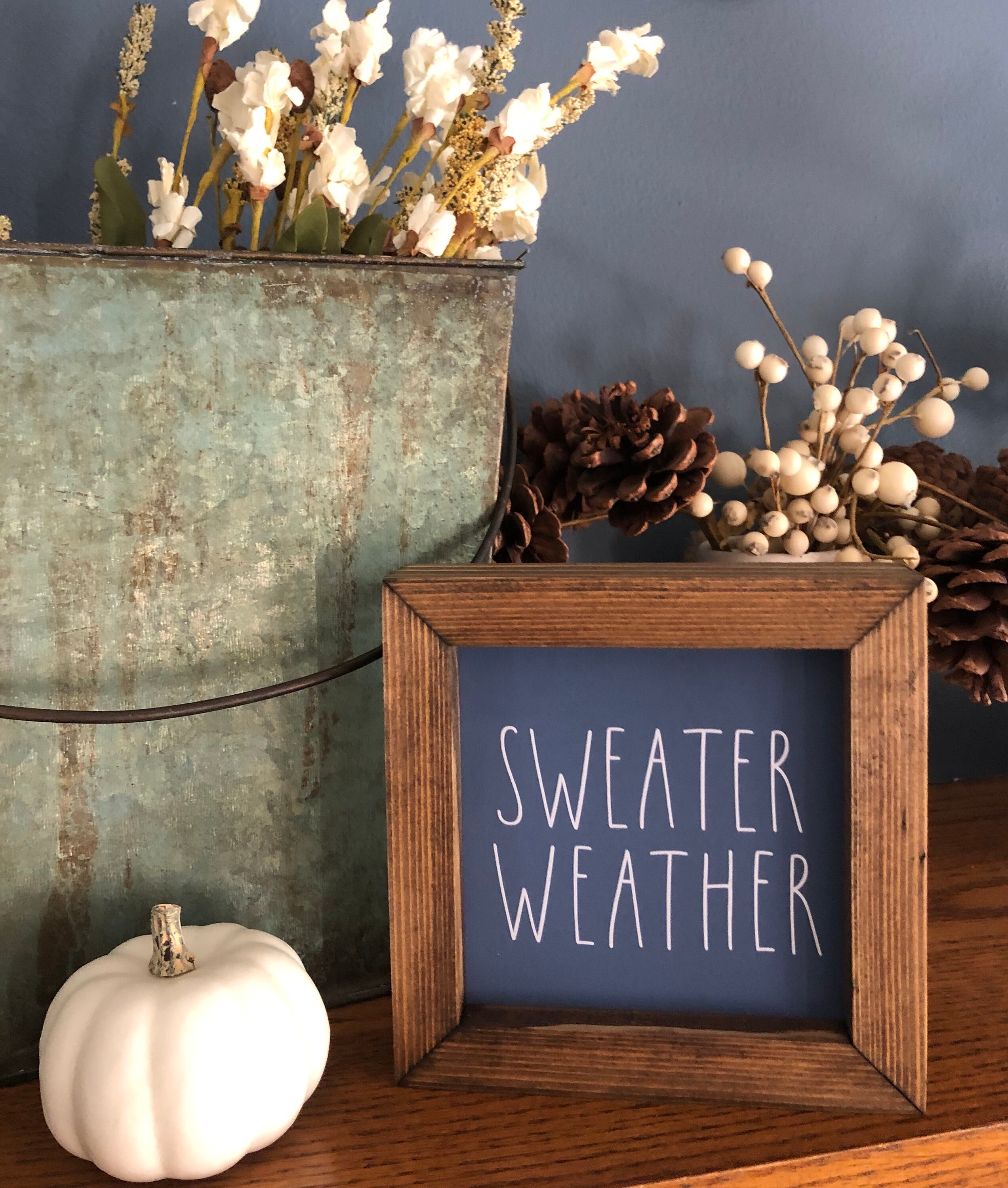 Wood Sweater Weather Sign Blue Fall Decor Small Wood Sign | Etsy