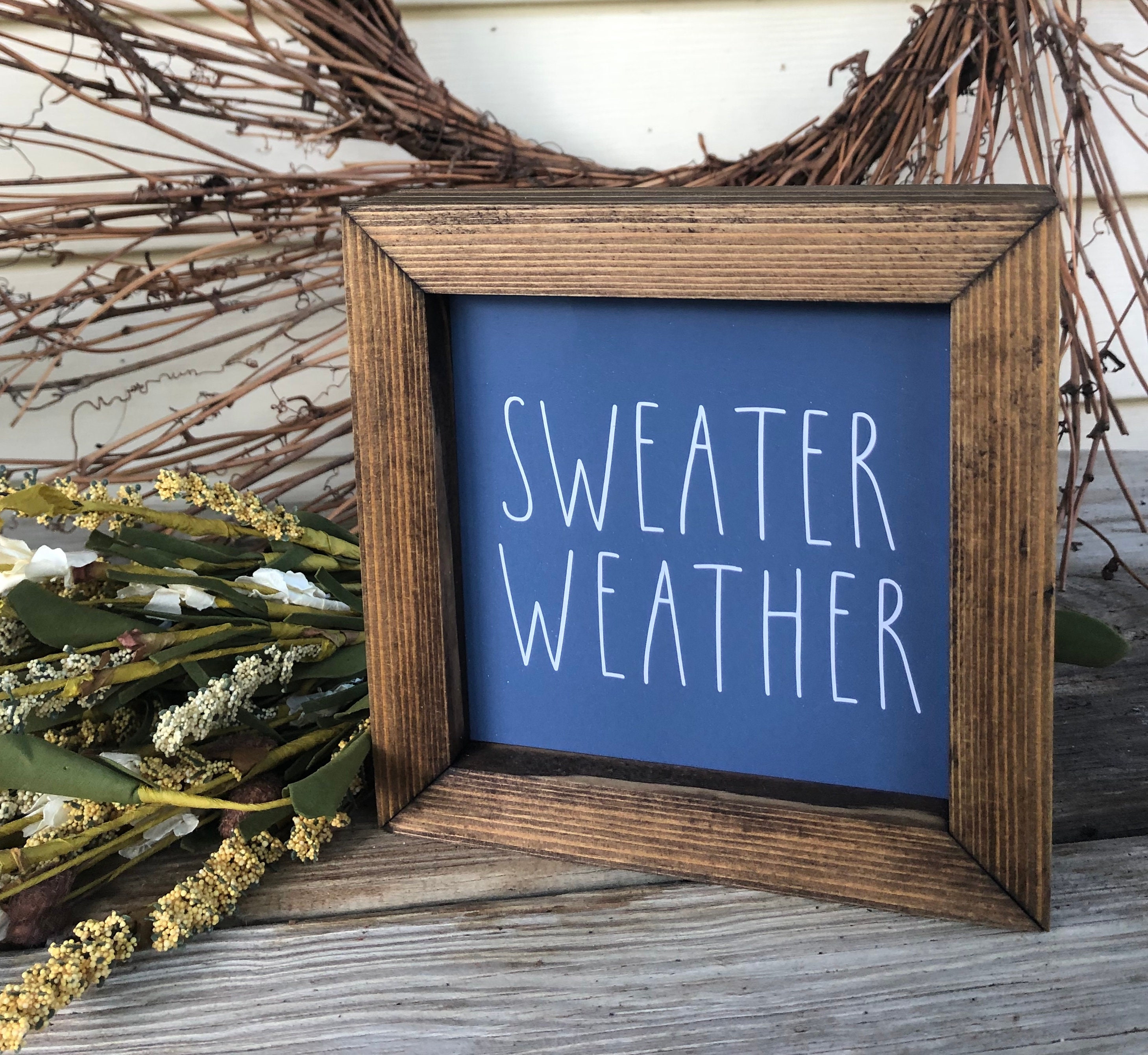 Wood Sweater Weather Sign Blue Fall Decor Small Wood Sign | Etsy