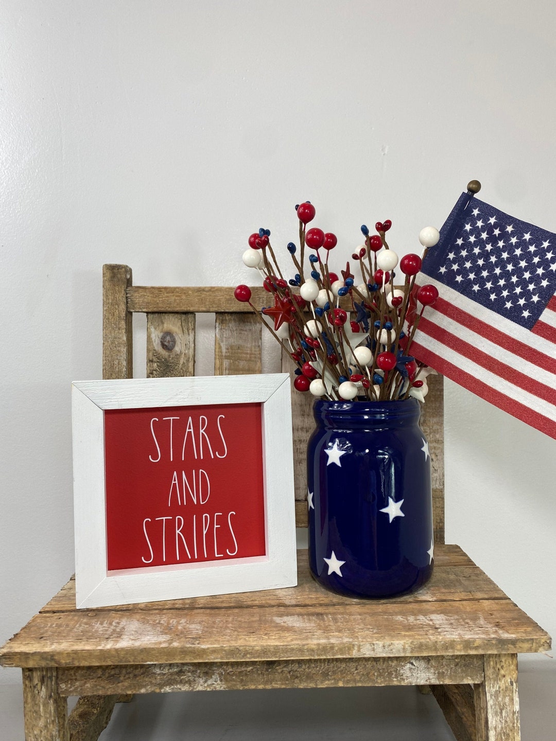 Stars and Stripes Sign, 4th of July Signs, Small Wood Tray Signs ...