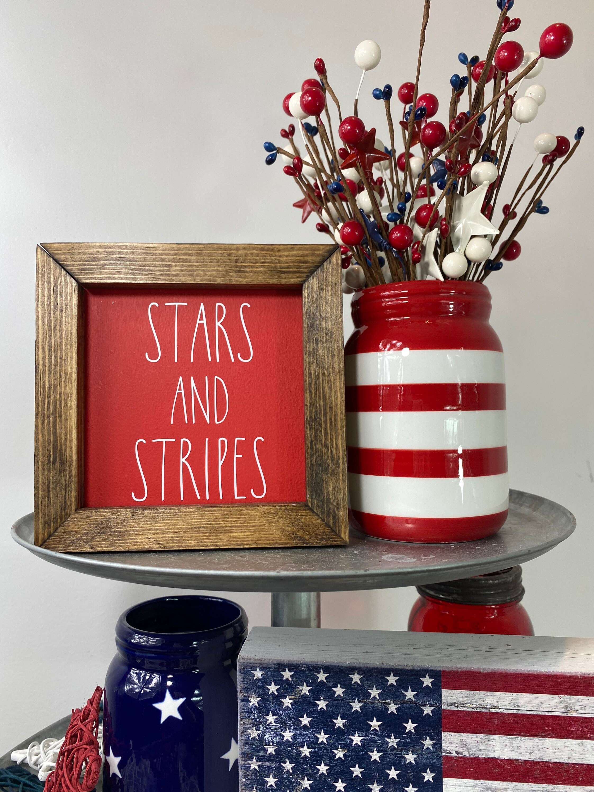 Stars and Stripes Sign 4th of July Signs Small Wood Tray - Etsy