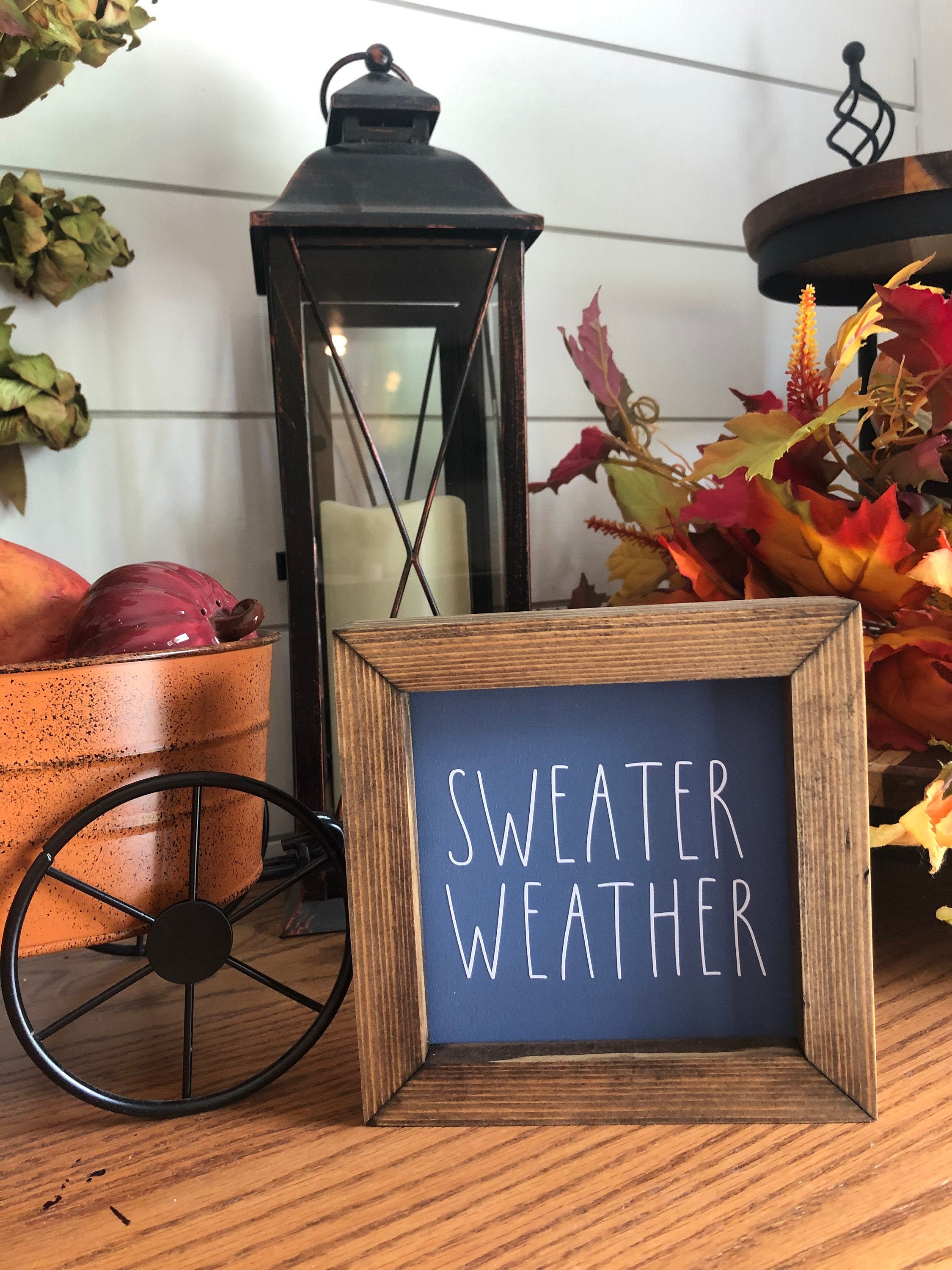 Wood Sweater Weather Sign Blue Fall Decor Small Wood Sign | Etsy