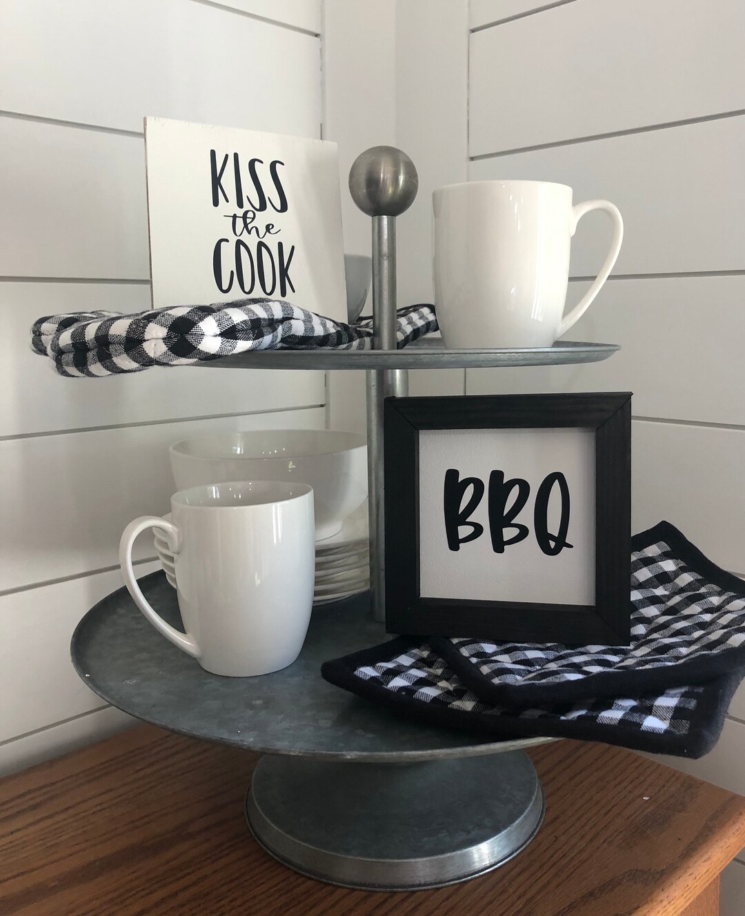 Double Sided Kitchen Sign, BBQ Sign, Kiss the Cook Sign, BBQ Tray Sign ...