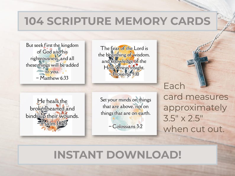 Boho Inspirational Bible Memory Cards | 104 Printable Scripture Verse ...