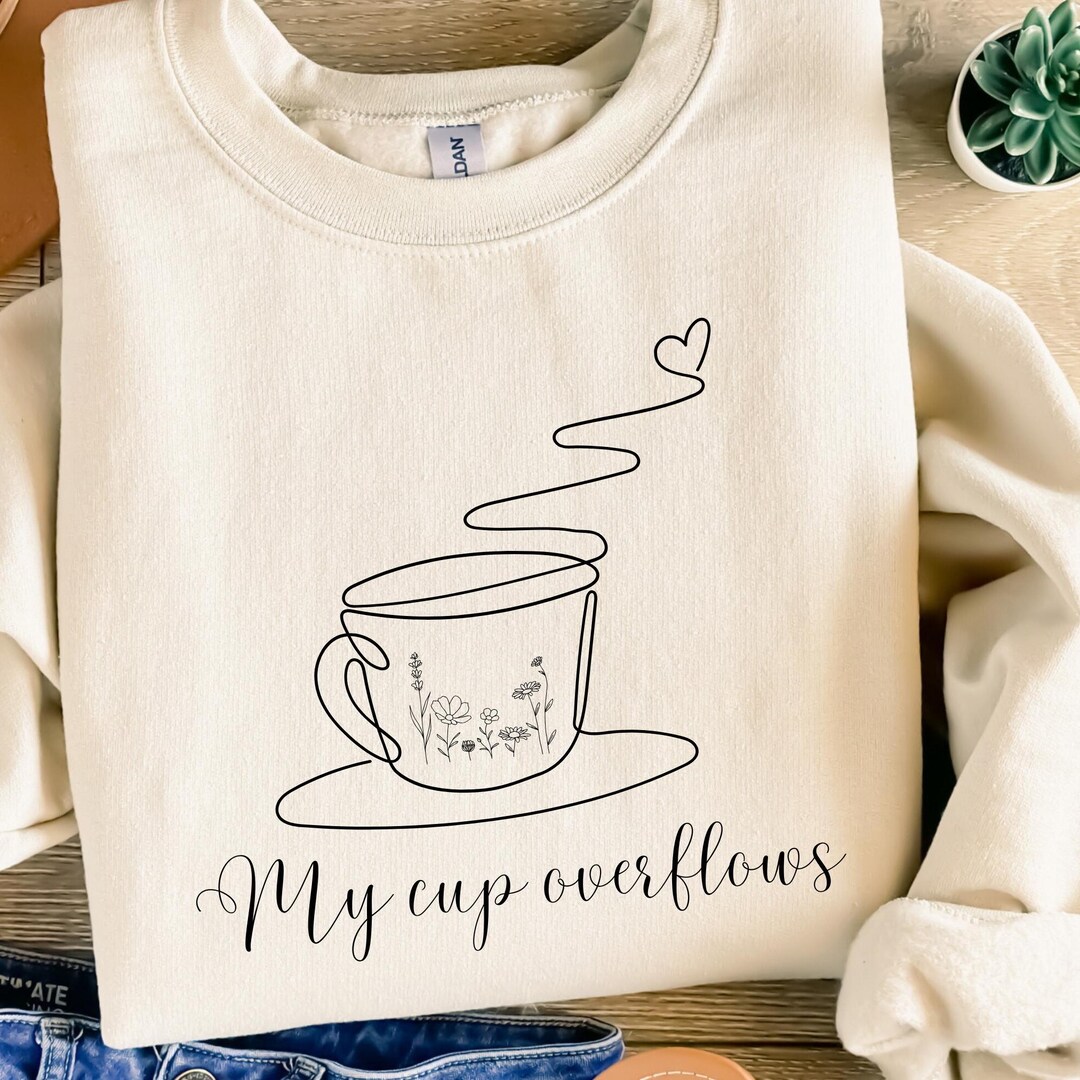 My Cup Overflows SVG PNG | Wildflower Latte Line Art | Christian Saying ...