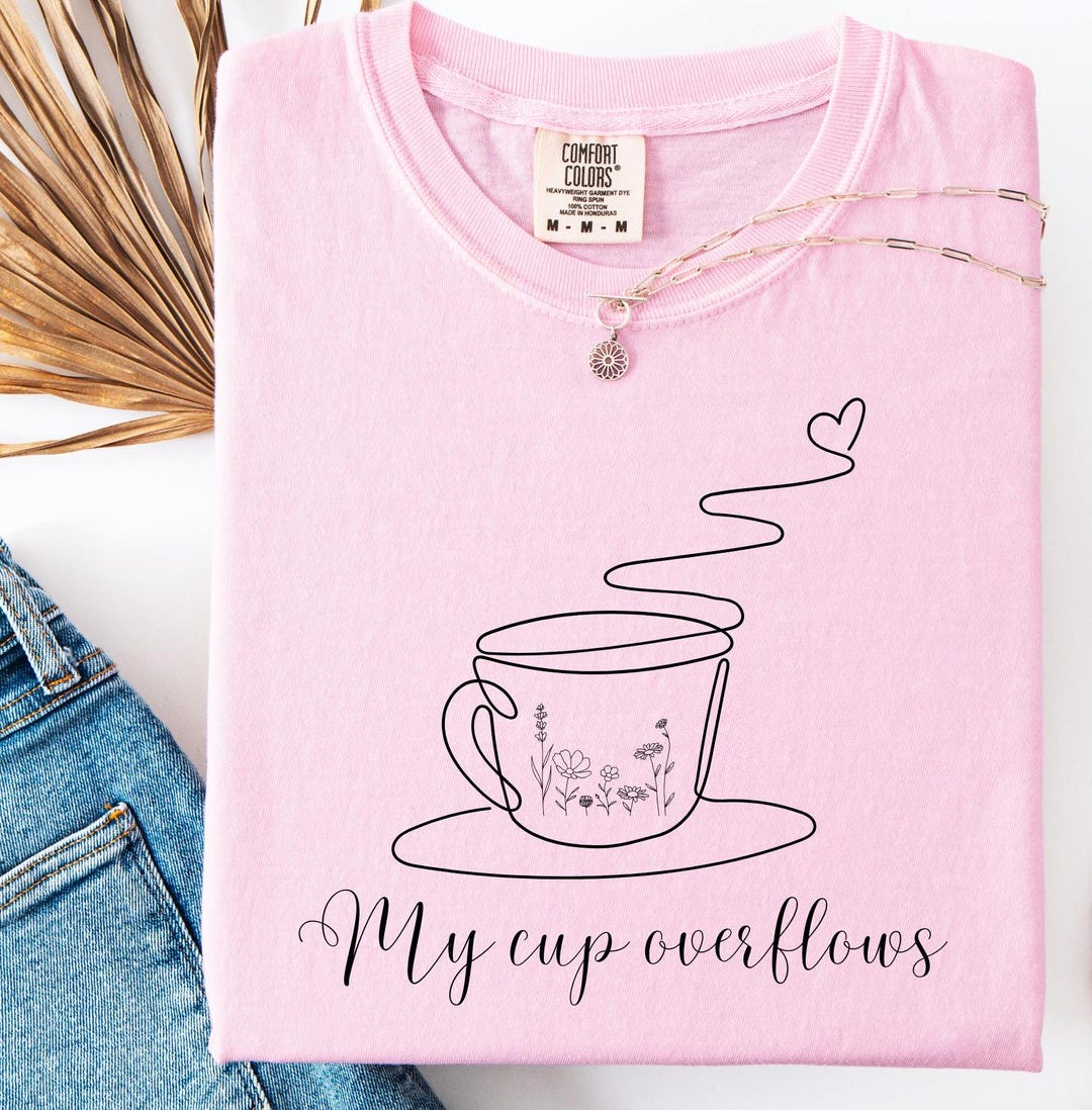 My Cup Overflows SVG PNG | Wildflower Latte Line Art | Christian Saying ...