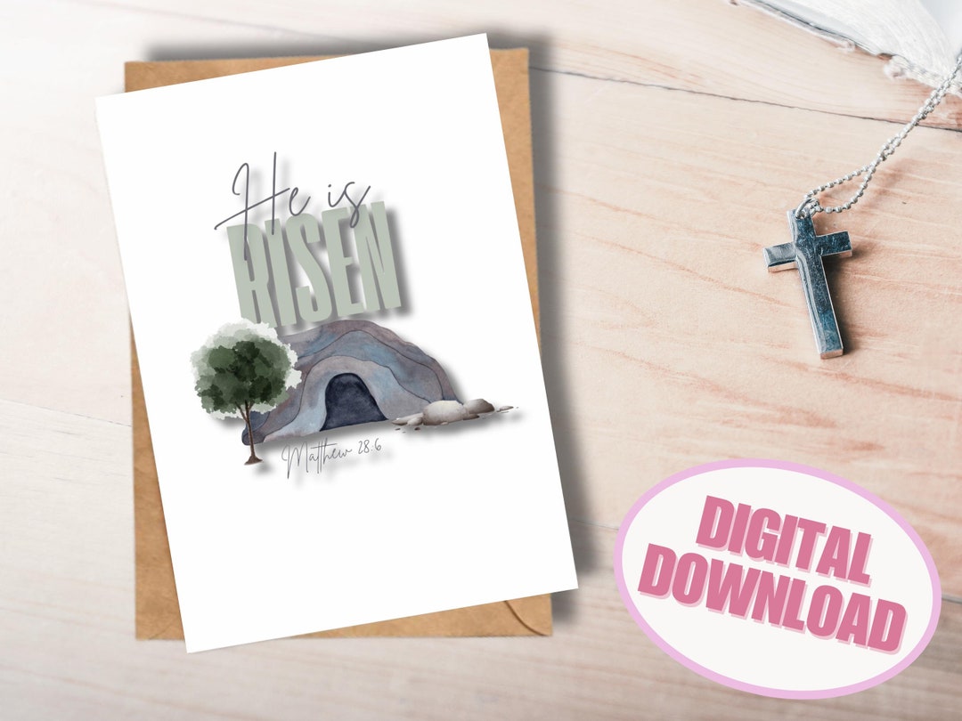 He is Risen Easter Card Digital Download, Christian Greeting Card With Empty Tomb Design ...