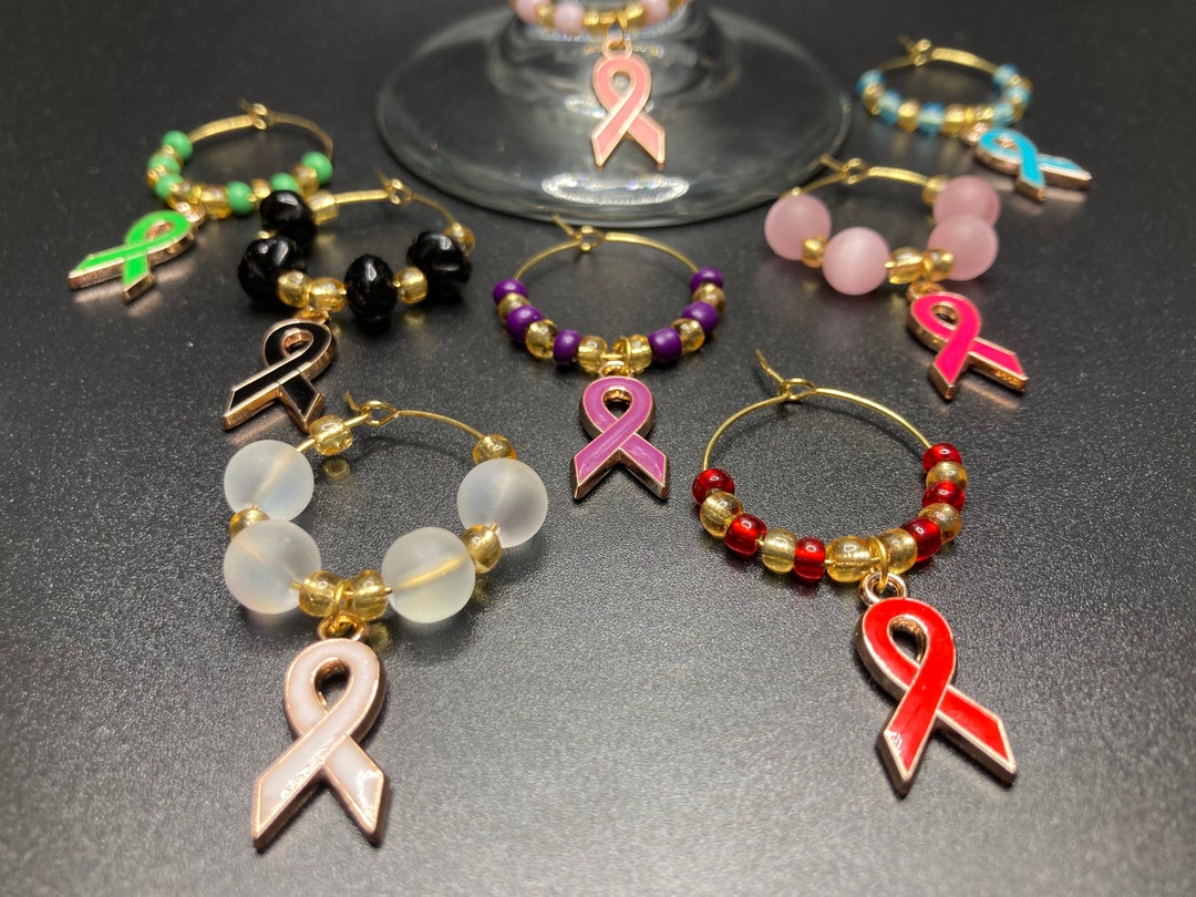 Cancer Ribbon Wine Charms-hope Wine Charms-beaded Wine Charms-cancer ...