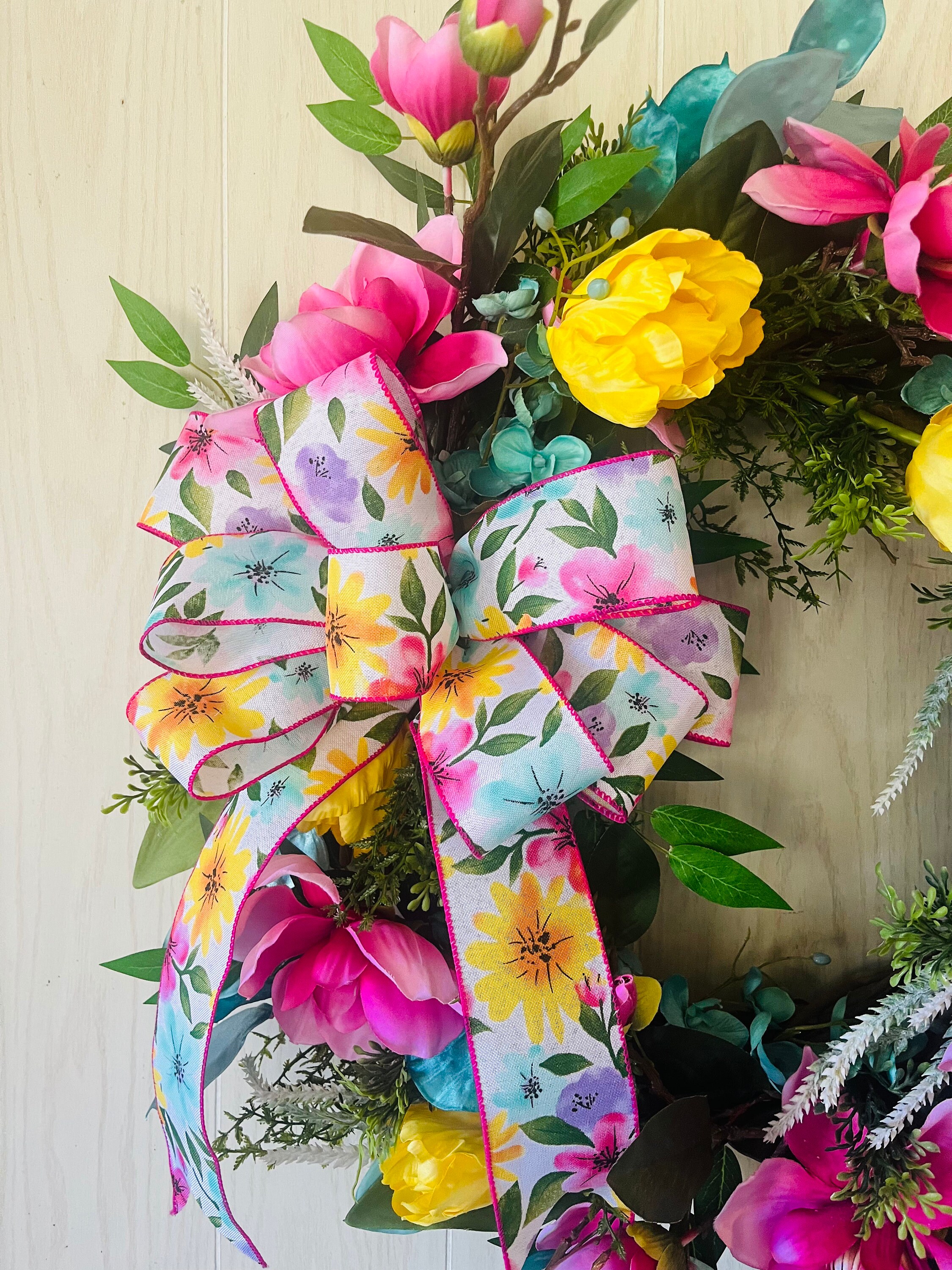 Spring Pink Magnolia Wreath, Magnolia and Calla Lily Wreath, Summer ...