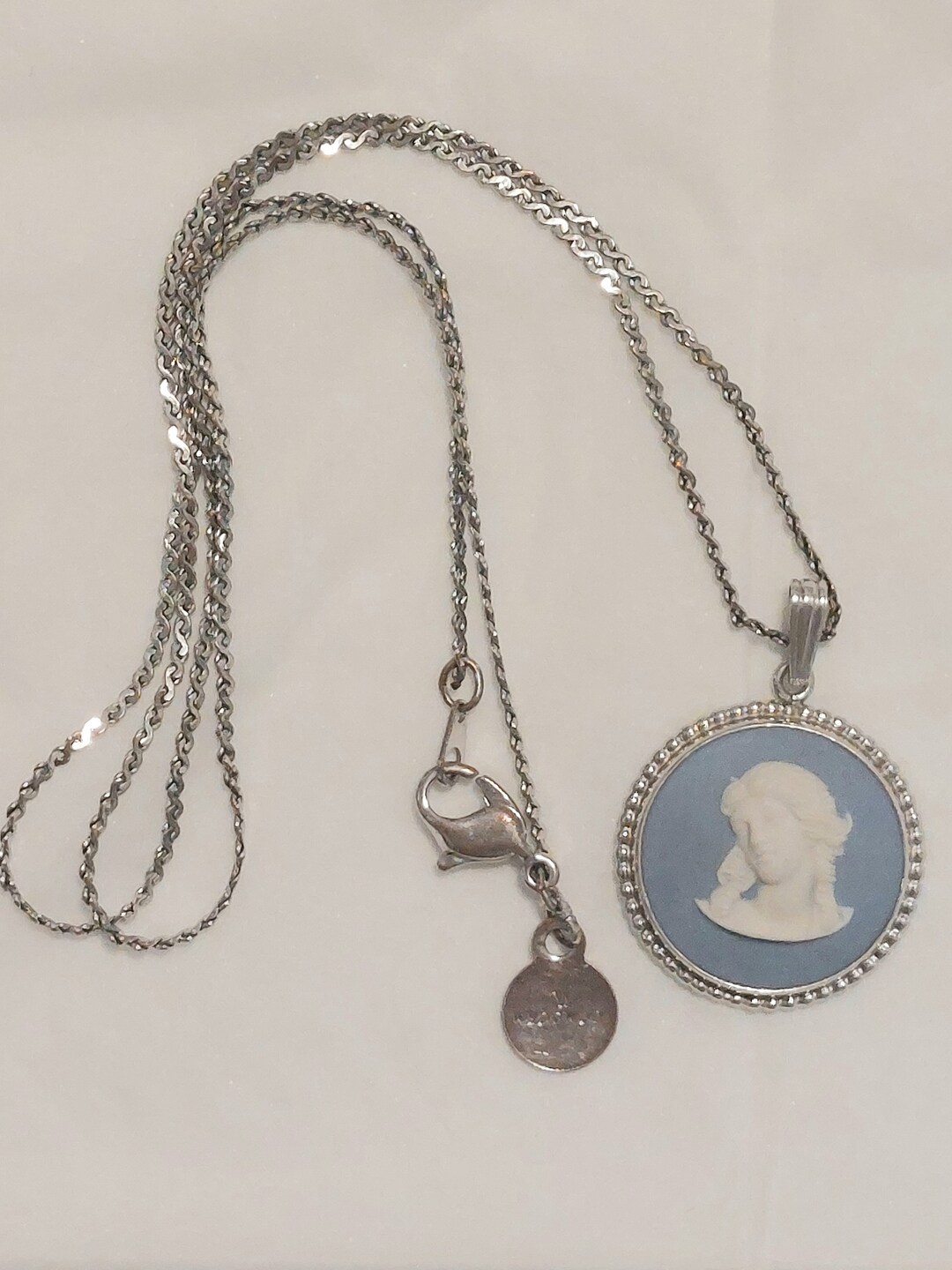 Wedgwood Late 1960s Silver Necklace. Blue Jasperware Cameo Pendant ...