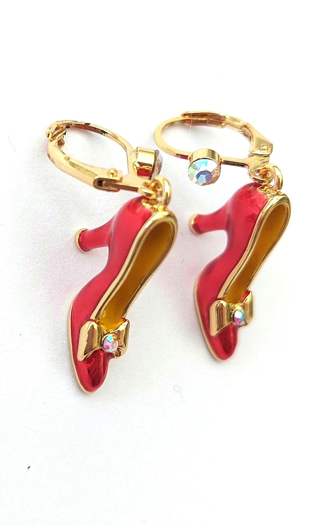 Ruby Red and Gold High Heel Shoe Earrings. Swarovski Detailing. Very ...