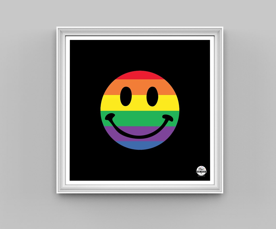 Rainbow Smiley Print Pride Art Smiley Face Print Gay Pride - Etsy